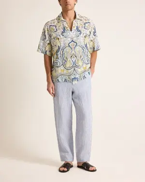 Orlebar Brown Vincent Linen Relaxed Fit Overhead Linen Shirt With Fairground Print - Multi/blue