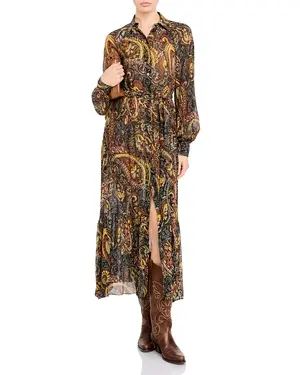 Etro Paisley Print Silk Blend Midi Shirtdress
