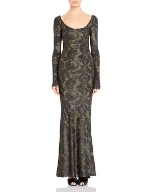 Etro Floral Scoop Neck Maxi Dress - Dark Gray