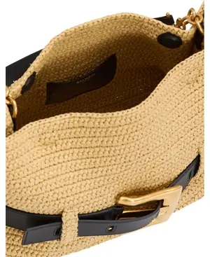 Balmain Medium Anthem Bag In Smooth Leather And Crochet - Beige