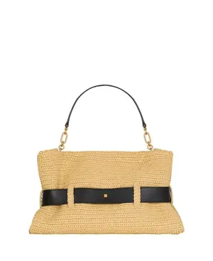 Balmain Medium Anthem Bag In Smooth Leather And Crochet - Beige