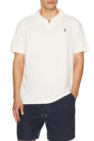 Polo Ralph Lauren Short Sleeve Cotton Linen Johnny Collar Polo In Ivory - Nevis