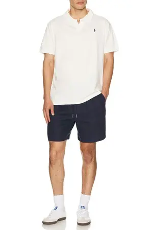 Polo Ralph Lauren Short Sleeve Cotton Linen Johnny Collar Polo In Ivory