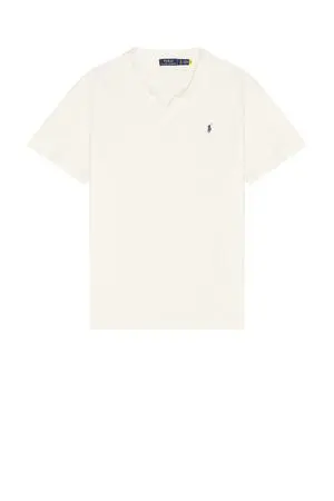 Polo Ralph Lauren Short Sleeve Cotton Linen Johnny Collar Polo In Ivory