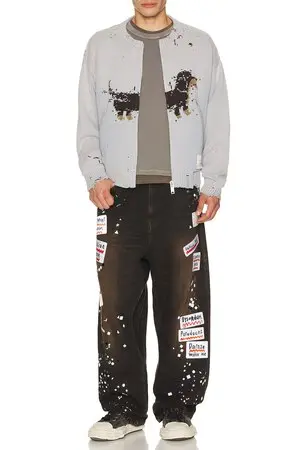 Mihara Yasuhiro Dog Jacquard Zip-up Knit Cardigan