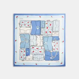 COACH Tabby Cherry Print Silk Square Scarf Denim/red Multi