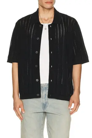 CORRIDOR Pointelle Stripe Buttondown - Black
