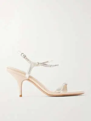 Chloé Crystal-embellished Metallic Leather Sandals - Cream
