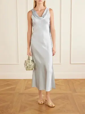 Acne Studios Draped Silk-satin Midi Dress With Scarf Detail - Blue