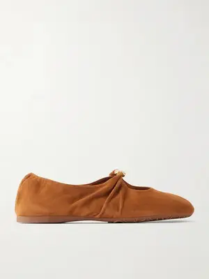 Loewe Pebble Embellished Suede Flats - Brown