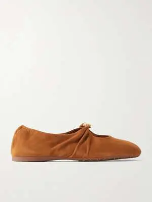 Loewe Pebble Embellished Suede Flats - Tan
