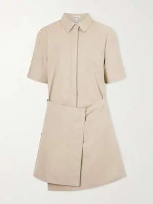 Loewe Asymmetric Cotton And Silk Gabardine-blend Mini Dress - Beige