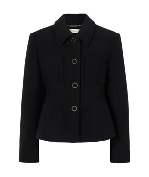 Chloé Wool-blend Bouclé Jacket With Gold Ring Buttons - Black