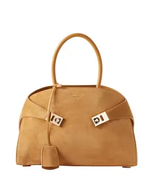FERRAGAMO Hug Small Suede Tote With Leather Trim - Brown