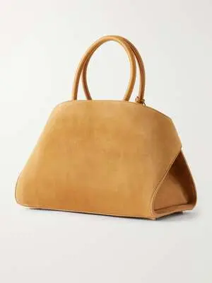 FERRAGAMO Hug" Small Embellished Leather-trimmed Suede Tote - Tan