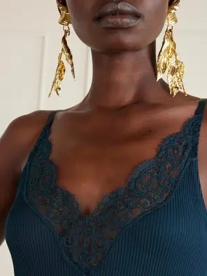 Saint Laurent Lace-trimmed Ribbed Silk-jersey Tank