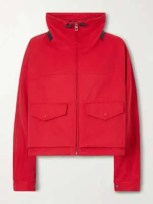 Loewe Leather-trimmed Anagram-embroidered Cropped Cotton And Silk-blend Gabardine Jacket - Red
