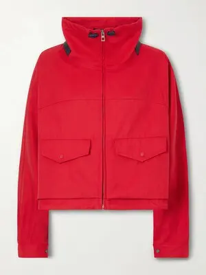 Loewe Leather-trimmed Anagram-embroidered Cropped Cotton And Silk-blend Gabardine Jacket - Red