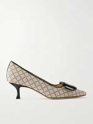 Manolo Blahnik Maysale 50 Buckled Raffia Pumps - Neutrals