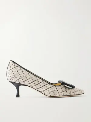 Manolo Blahnik Maysale 50 Buckled Raffia Pumps - Neutrals