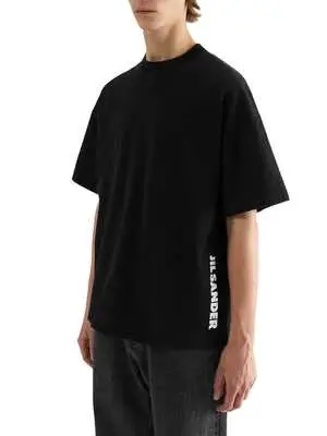 JIL SANDER Crew-neck Cotton T-shirt With Vertical Logo - Black