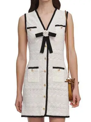 SELF-PORTRAIT Quilted Knit Mini Dress With Bow Detail