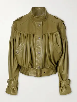 Chloé Leather Bomber Jacket - Green