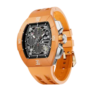 TSAR BOMBA Tsarbomba Atomic Zirconia Bezel Tonneau Watch Orange