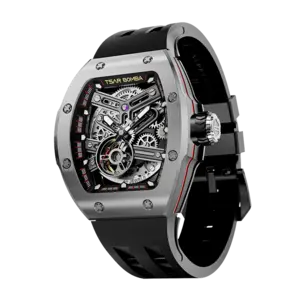 TSAR BOMBA TSAR BOMBA Automatic Skeleton Tonneau Watch With Sapphire Crystal And Rubber Strap Silver