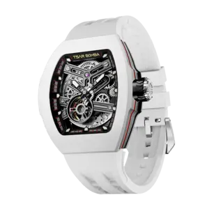 TSAR BOMBA TSAR BOMBA Automatic Skeleton Tonneau Watch With Sapphire Crystal And Rubber Strap White 2