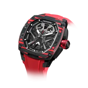 TSAR BOMBA Swiss Automatic Watch With Titanium Case And Carbon Fiber Bezel - Red