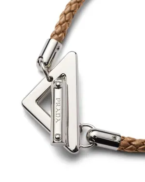 Prada Braided Nappa Leather Bracelet With Engraved Logo - Natural