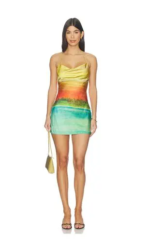DONDE ESTEBAN Formentera Silk Mini Dress In Yellow,green - Multi