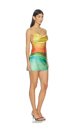 DONDE ESTEBAN Formentera Silk Mini Dress In Yellow,green