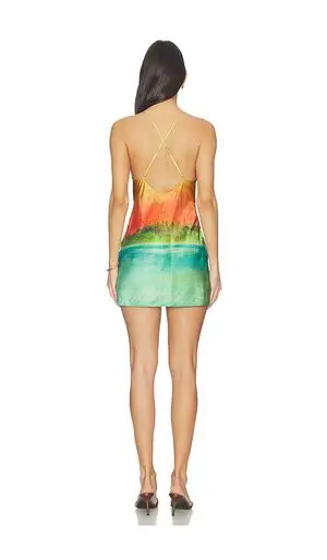 DONDE ESTEBAN Formentera Silk Mini Dress In Yellow,green