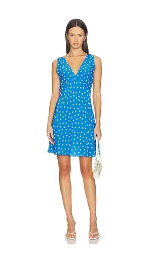 Rixo Leighton Polka Dot V-neck Dress - Blue