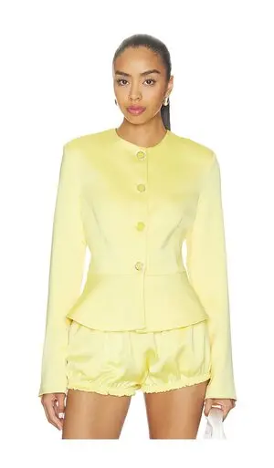 MILKWHITE Satin Button Up Blazer In . Also