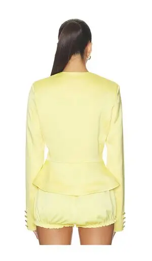 MILKWHITE Satin Button Up Blazer In . Also