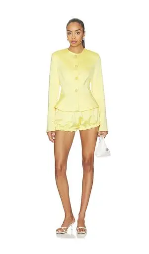 MILKWHITE Satin Button Up Blazer In . Also
