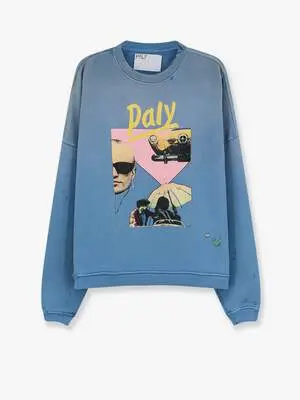 PALY Cotton Crewneck Sweatshirt With Distressed Details And Graphic Print - Blue