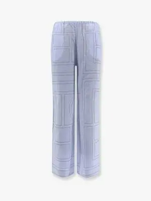 TOTEME Monogram Embroidered Cotton Wide Leg Pajama Pants - Blue