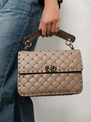 Valentino Garavani Rockstud Spike Leather Bag - Beige