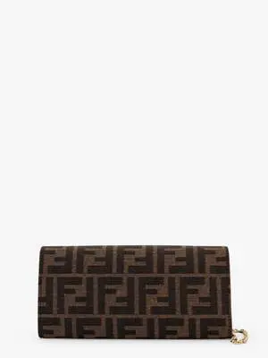 Fendi Continental Baguette Ff Jacquard Fabric Wallet With Chain - Brown