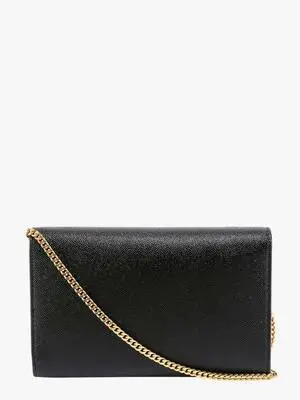 Saint Laurent Cassandre Logo Leather Wallet With Metal Chain Strap - Black