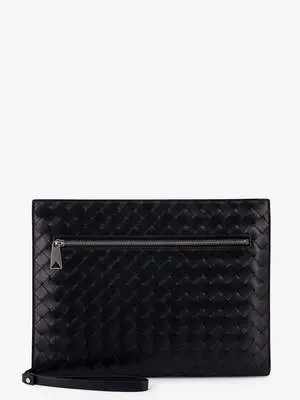 Bottega Veneta Avenue Leather Document Case With Intrecciato Motif - Black
