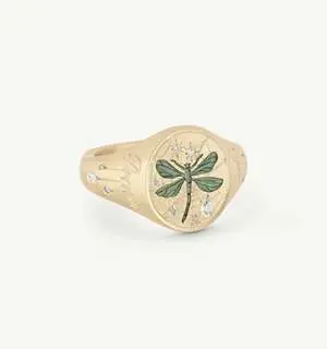 CECE JEWELLERY Dragonfly Signet Ring In 18ct With Enamel And Diamonds - Gold