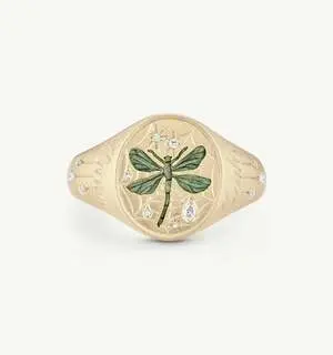 CECE JEWELLERY Dragonfly Signet Ring In 18ct With Enamel And Diamonds