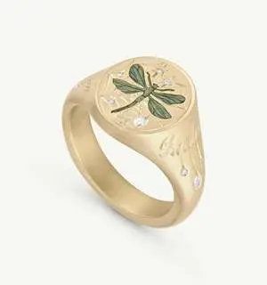 CECE JEWELLERY Dragonfly Signet Ring In 18ct With Enamel And Diamonds
