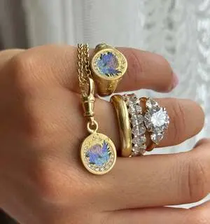 CECE JEWELLERY Wildflower Wanderer 18ct Yellow Signet Ring With Enamel And Diamonds