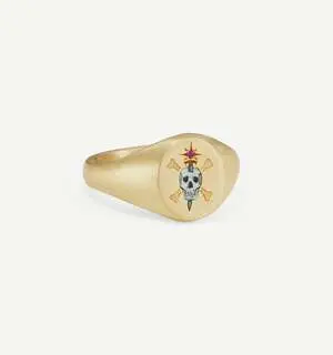 CECE JEWELLERY Skull & Sword Signet Ring - Gold